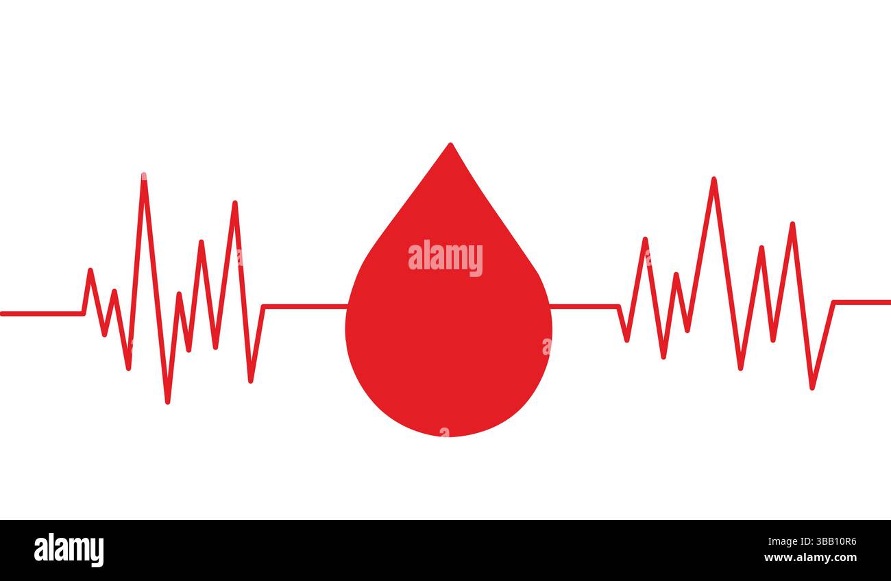 Red Blood Drop With Heartbeat Line on White Background Stock Vector ...