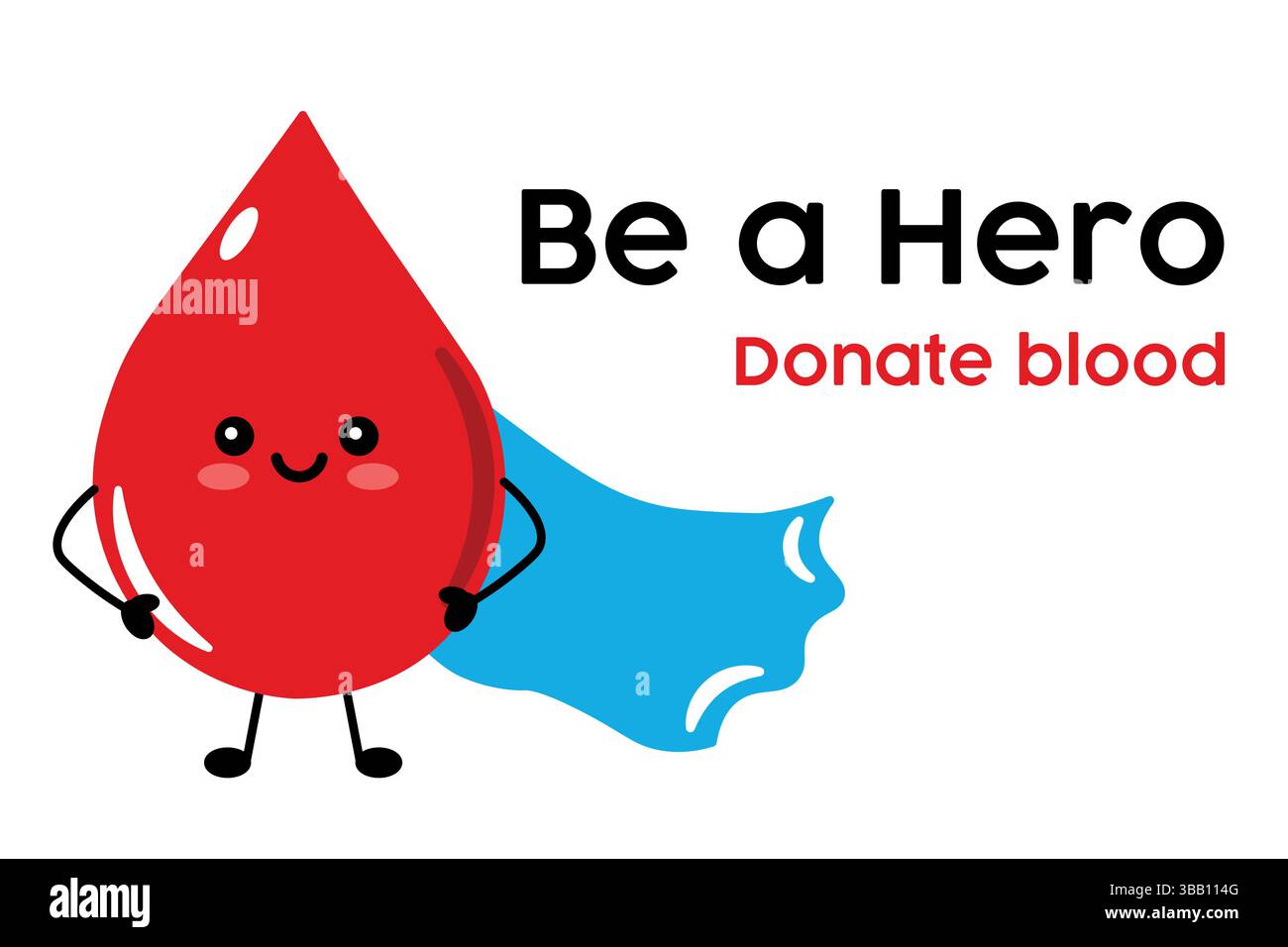 Be a Hero Donate Blood Campaign Poster with Red Blood Drop Cartoon ...
