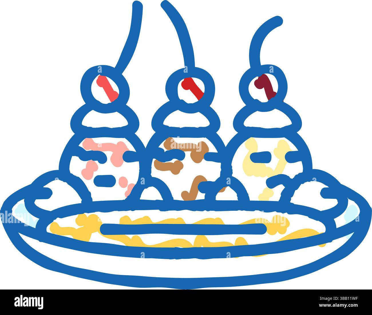 banana split sweet food icon doodle illustration Stock Vector Image ...