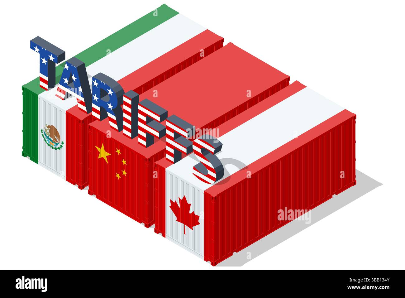 Isometric vector of trade restrictions symbolized by blocked boxes ...