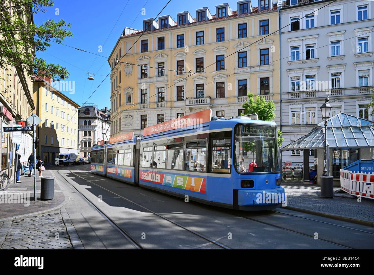 Themed image: Mobility in big cities. Tram, streetcar in Munich ...