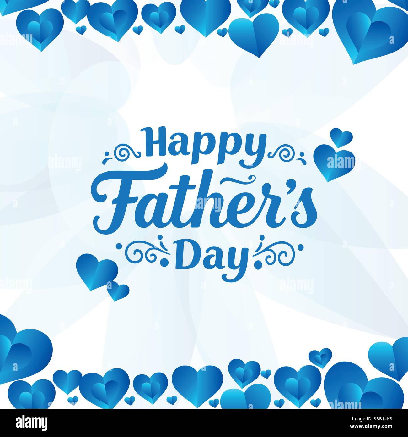 Happy Father's Day Greeting Card with Blue Hearts and Elegant ...