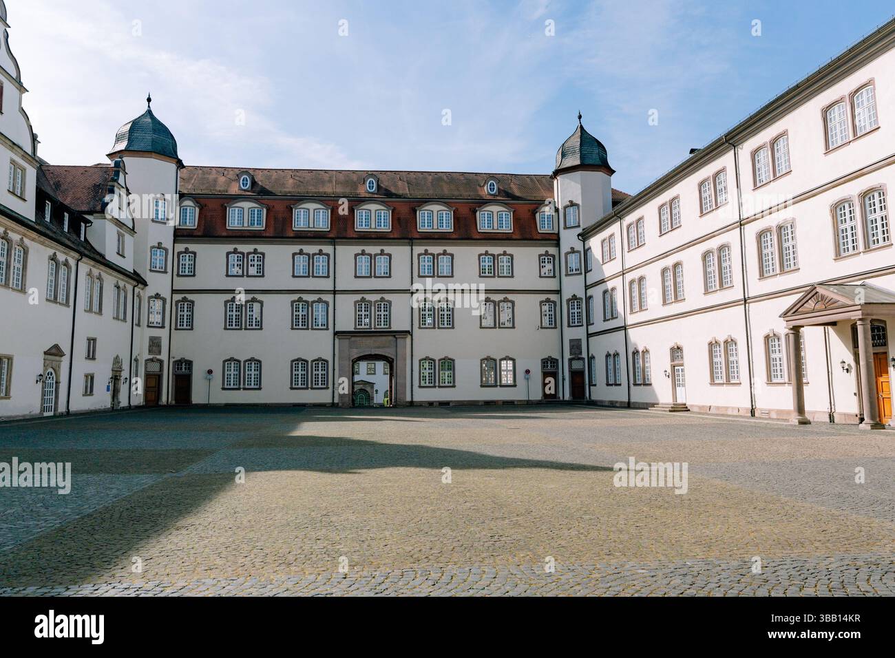 Wide view of a historic European Germany castle courtyard with ...