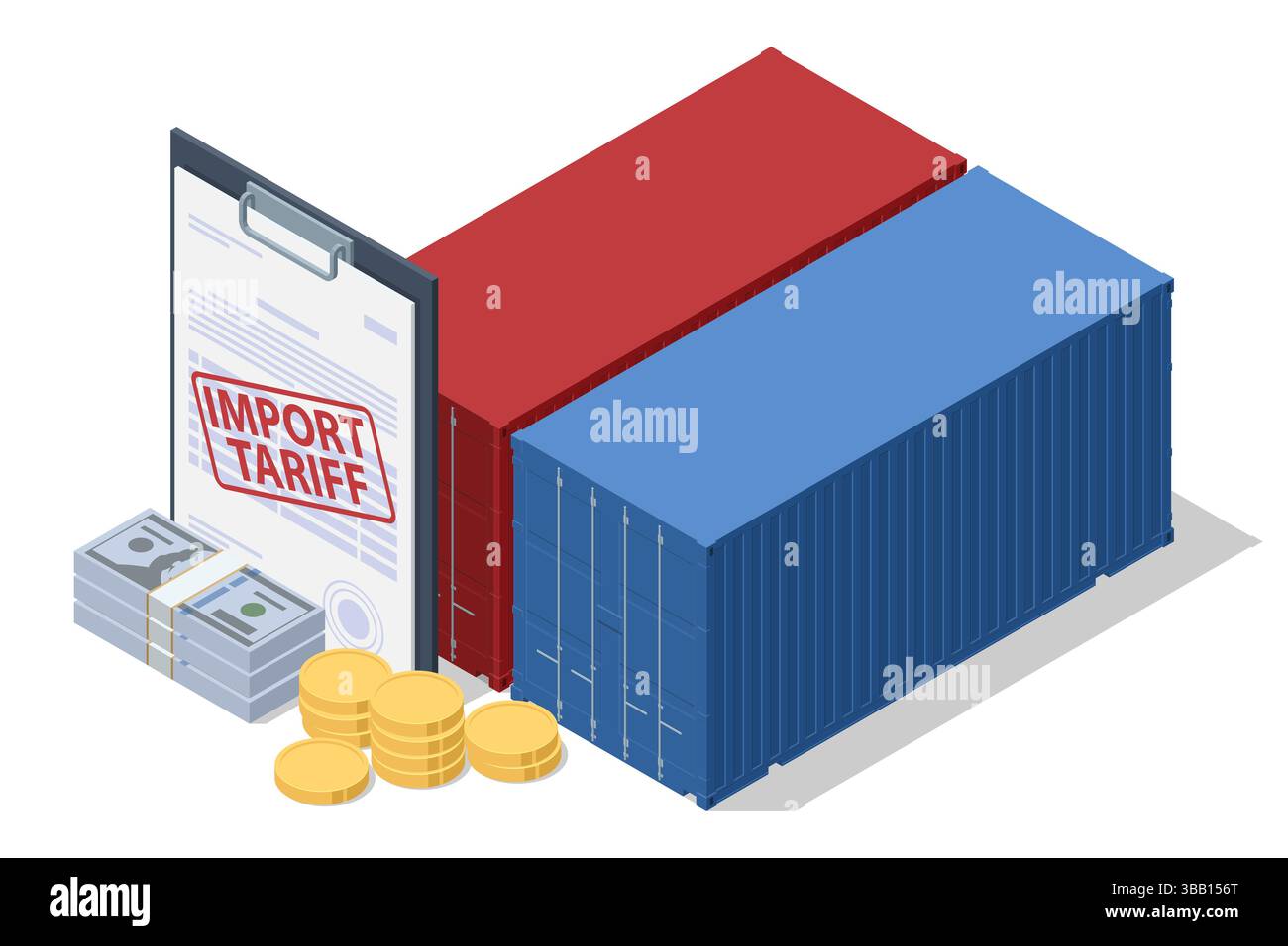 Isometric vector showing shipping containers, money, and a clipboard ...