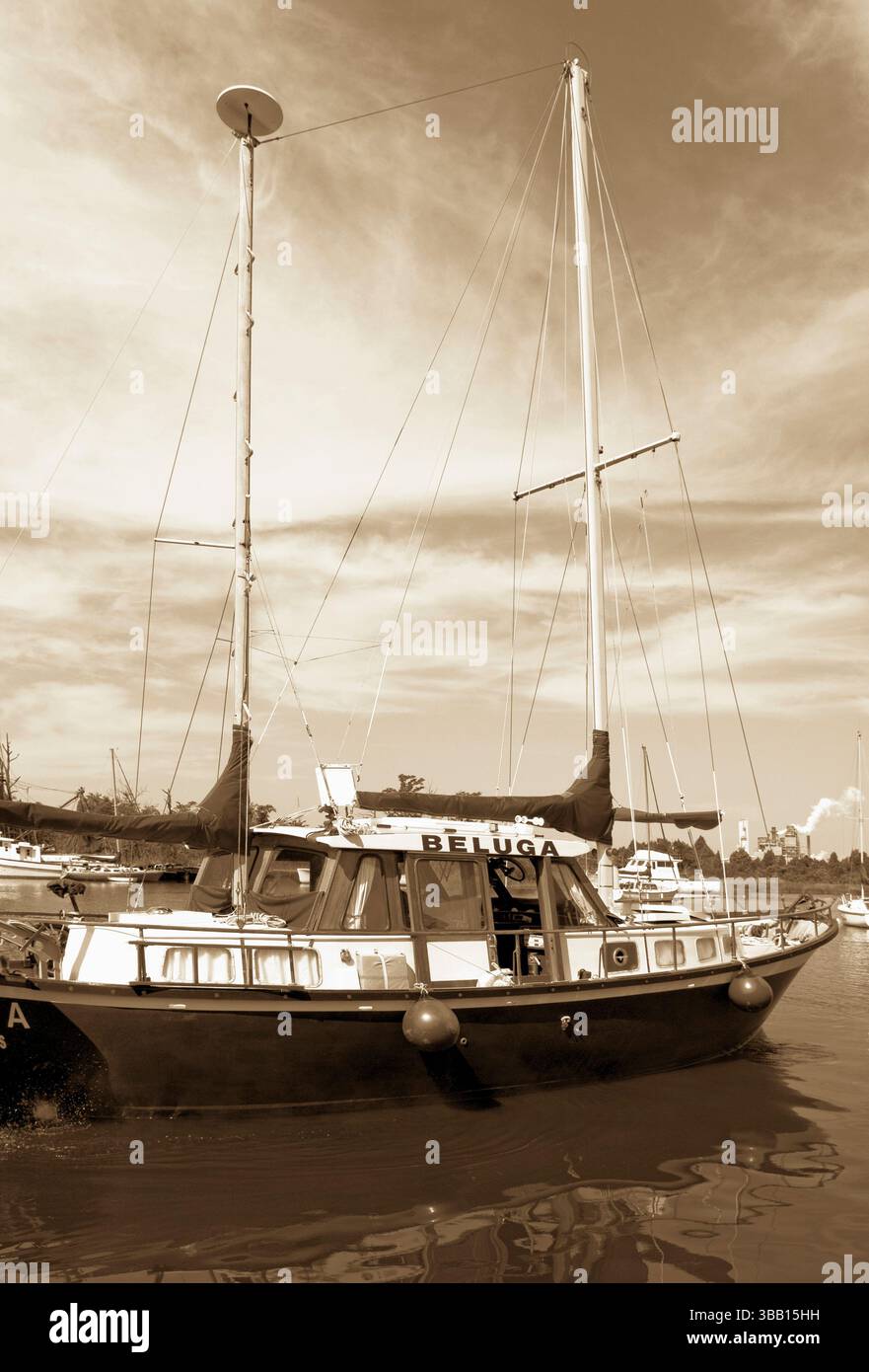 Tall ship docked along the historic riverfront in Georgetown, South ...