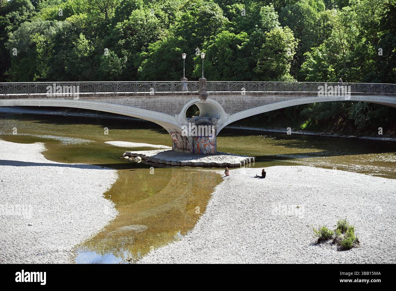 Munich, Deutschland. 13th May, 2025. Low water on the Isar River in ...