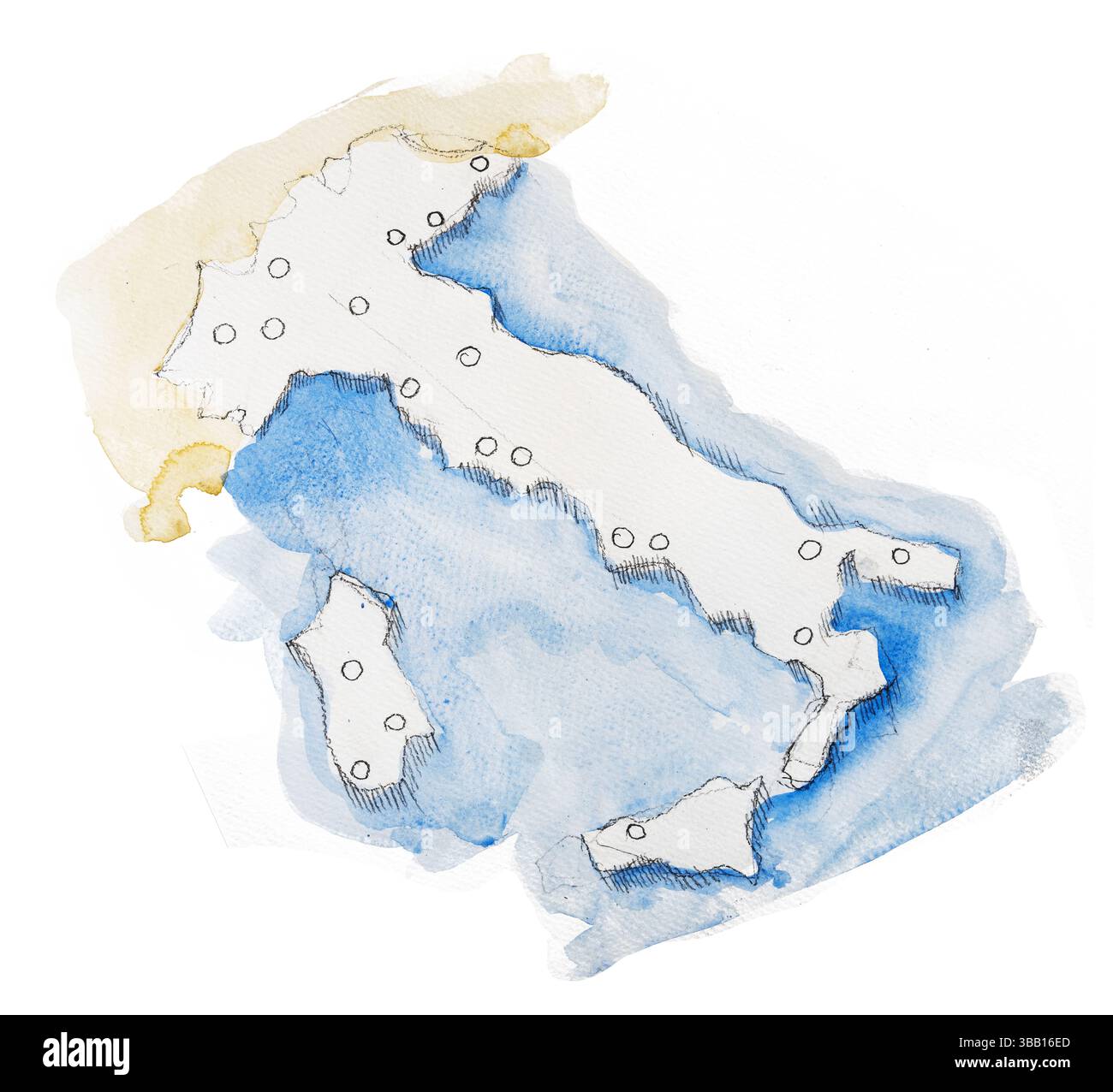 Hand painted map of Italy illustration. Italy painting isolated on ...