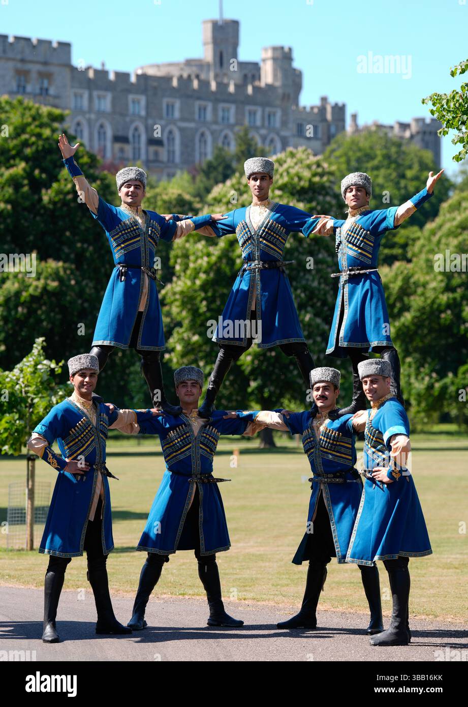Members of the Equestrian Federation of Azerbaijan pose for a photograph during a preview for ...