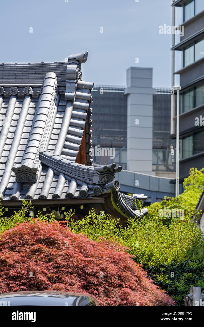 Juxtaposition - traditional Japanese temple sits quietly among modern ...