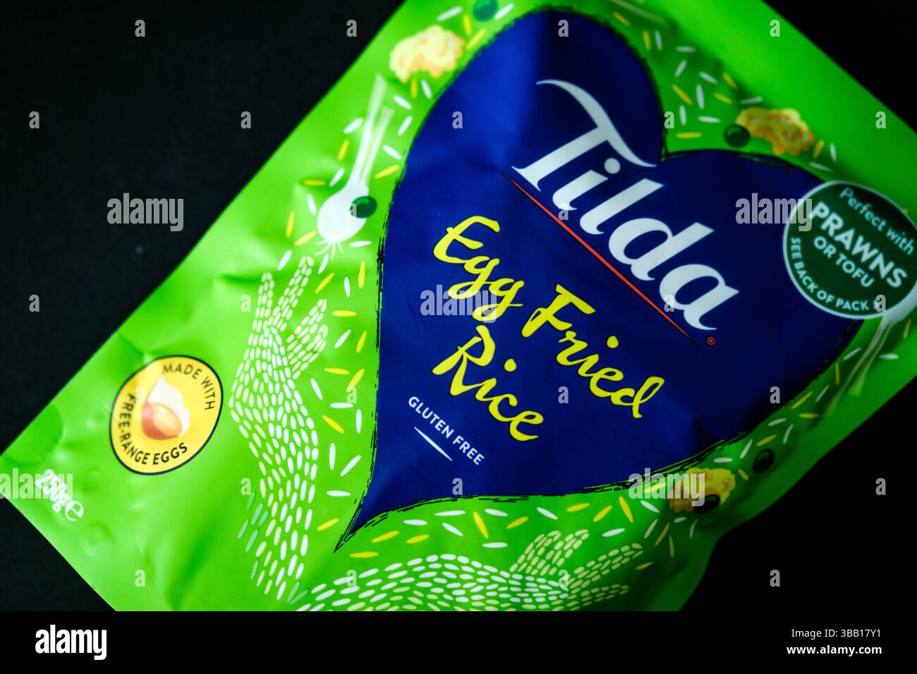 London UK, May 14 2025, Packet of Tilda Microwaveable Egg Fried Rice ...