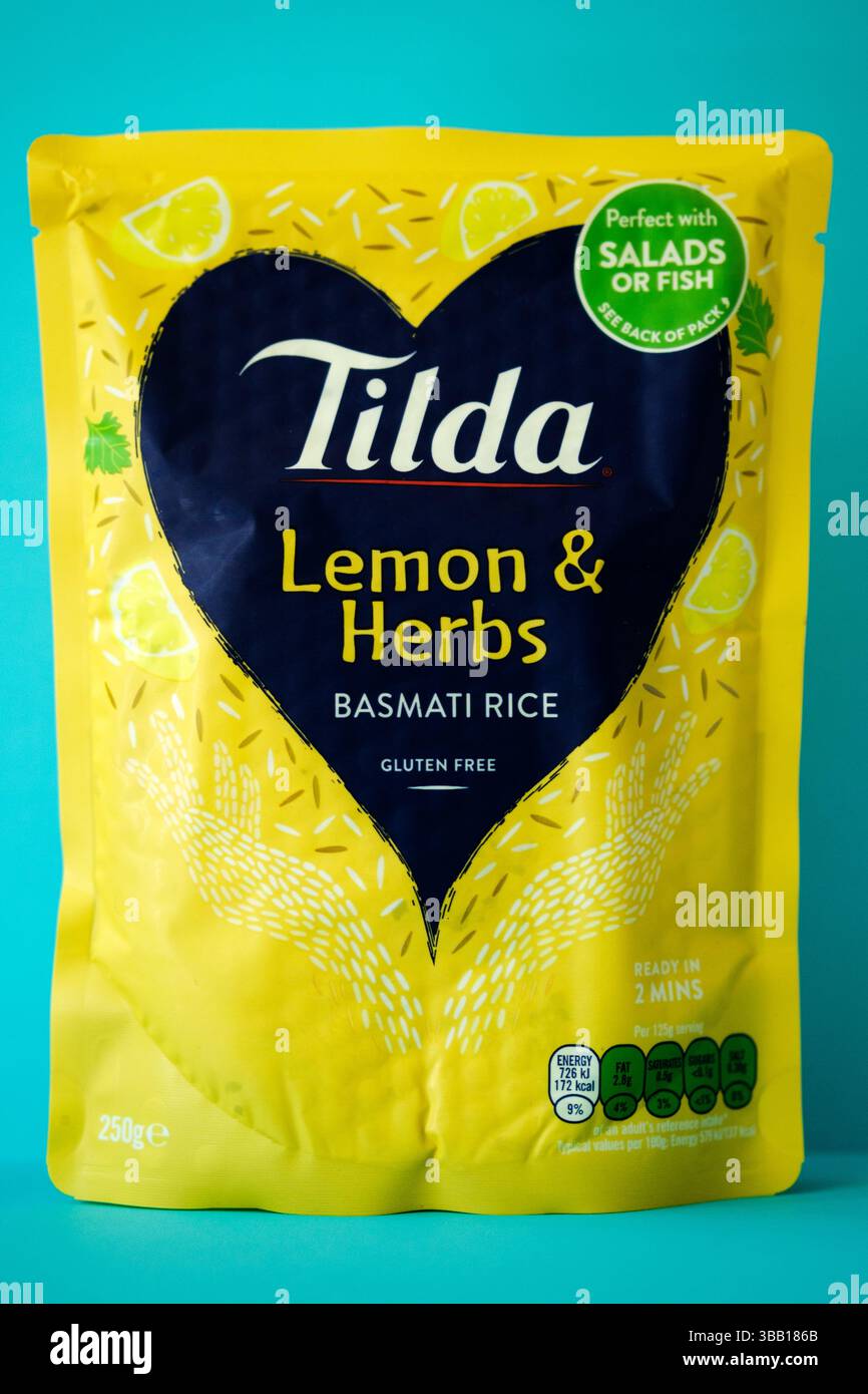 London UK, May 14 2025, Packet of Tilda Microwave Lemon and Herb ...