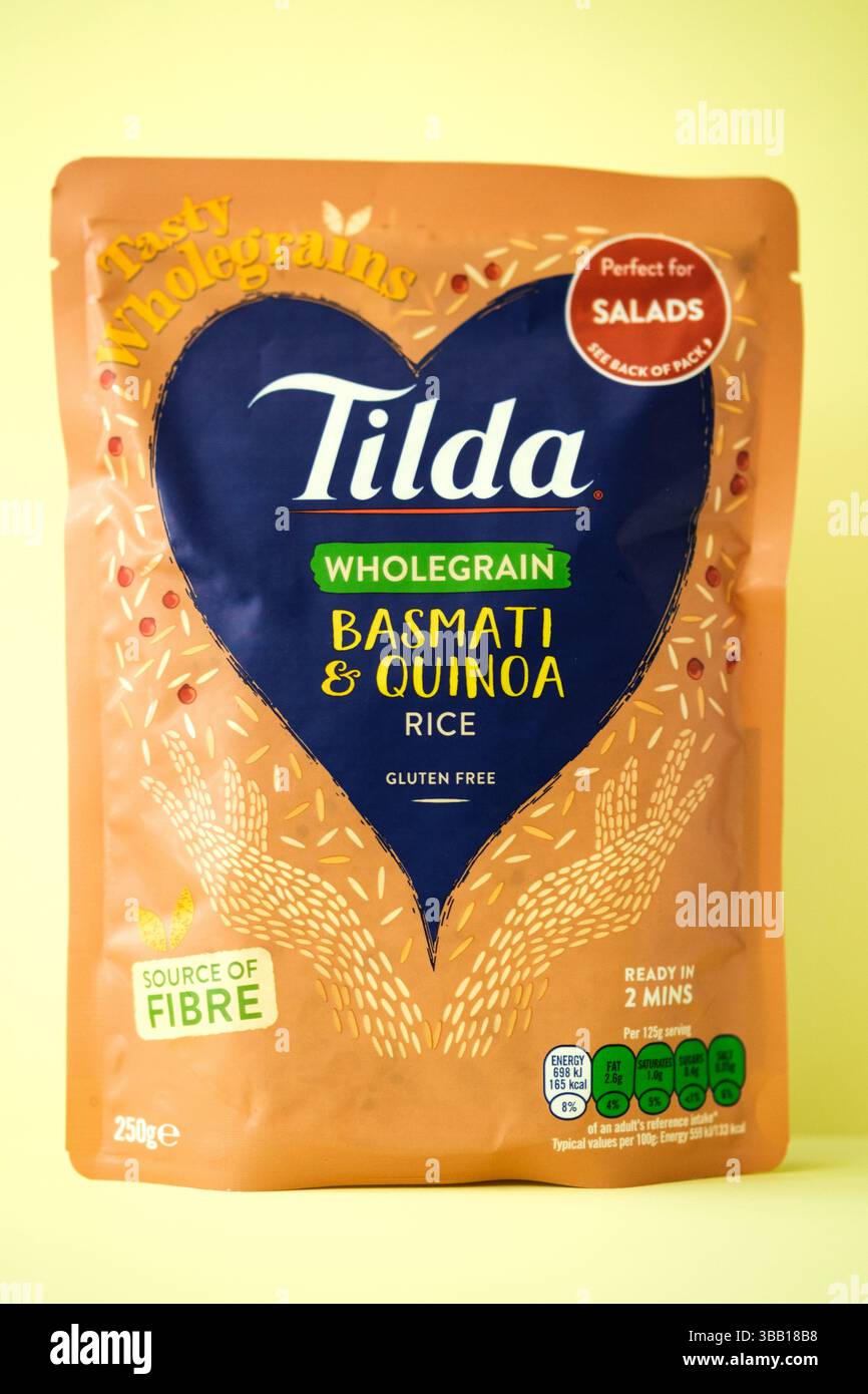 London UK, May 14 2025, Packet of Tilda Wholegrain Basmati and Quinoa ...