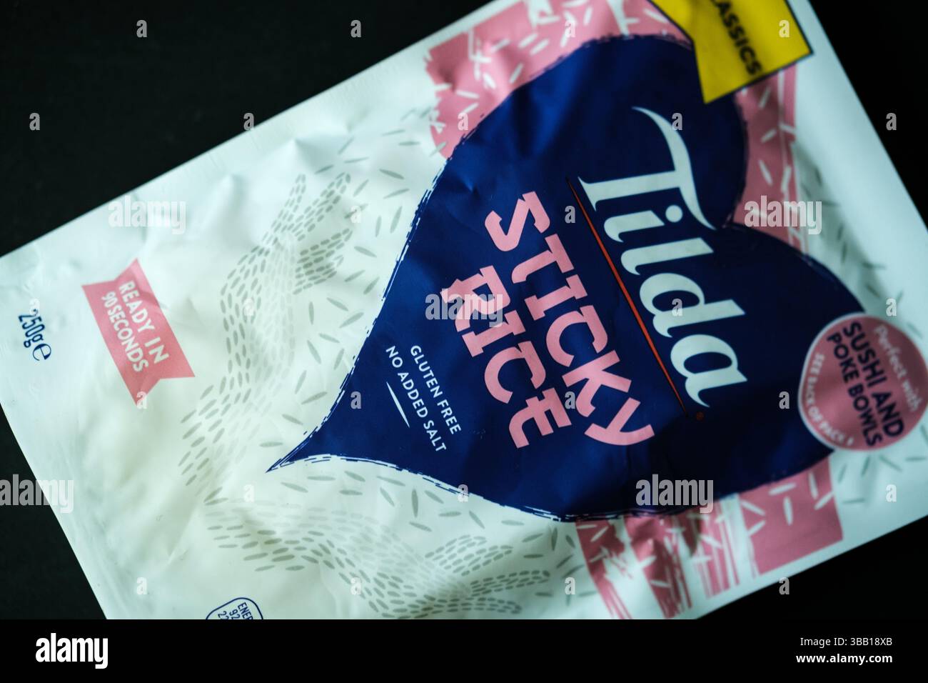 London UK, May 14 2025, Packet of Tilda Microwave Sticky Rice Food ...