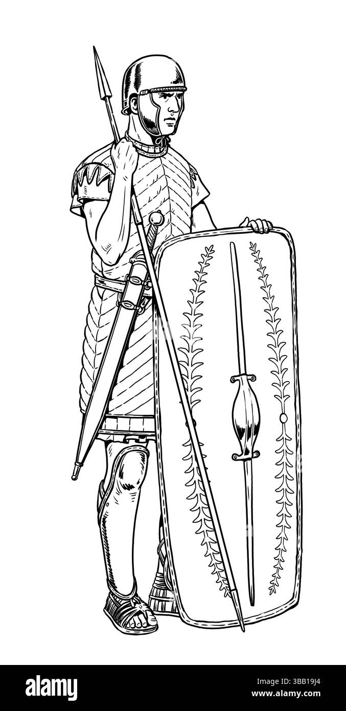 Early Roman legionary before the battle. Historical drawing Stock Photo ...