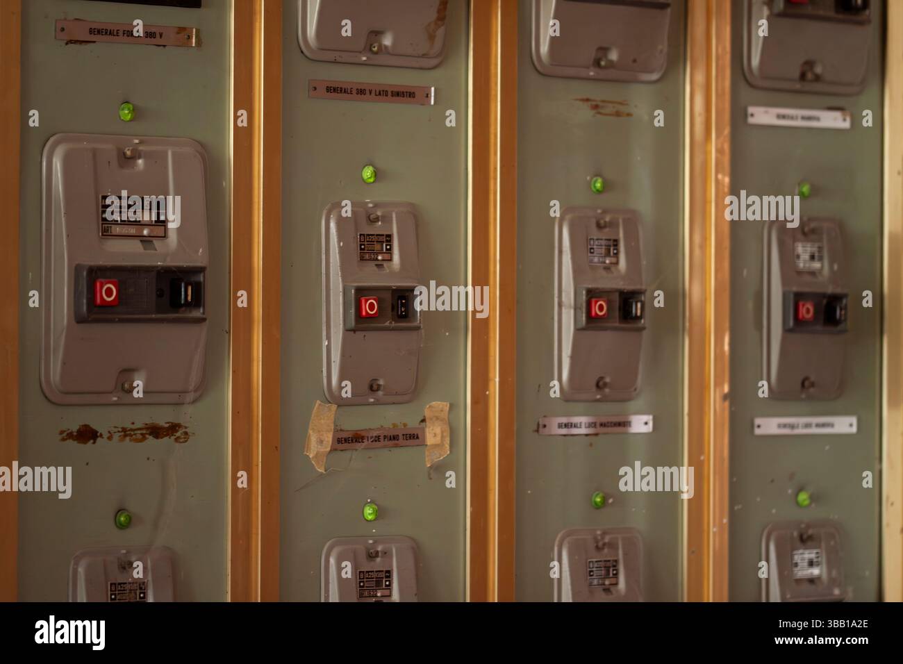 Rome, italy 10 may 2025: close-up of vintage electrical panels with ...