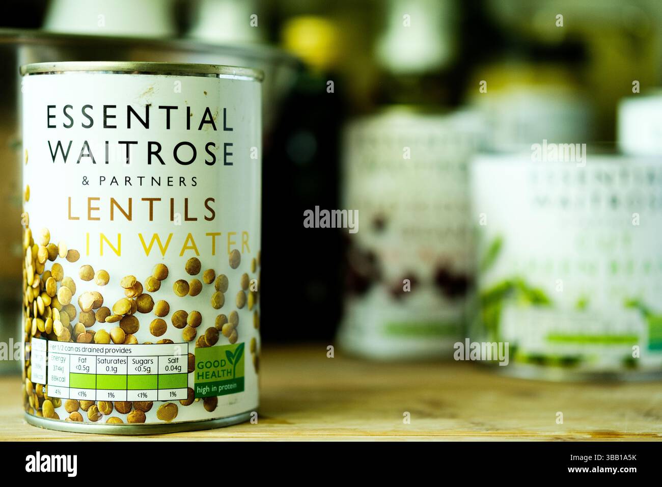 London UK, May 14 2025, Tin of Essential Waitrose Healthy Cooking ...