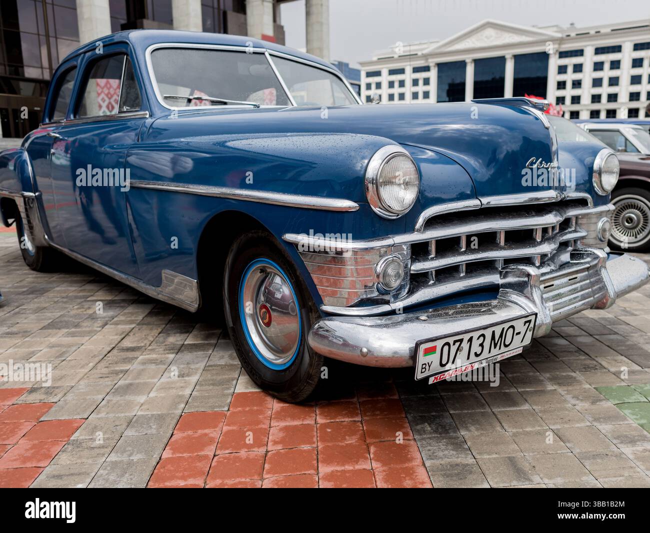 Minsk, Belarus, May 14, 2025 - Retro Chrysler car on display. american ...