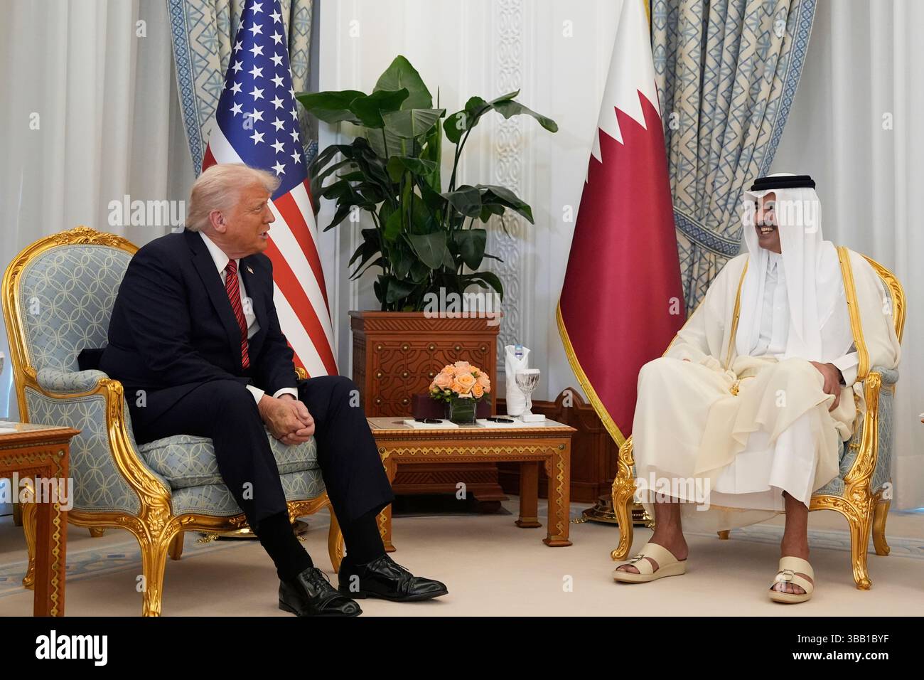 President Donald Trump and Qatar's Emir Sheikh Tamim bin Hamad Al Thani meet at the Amiri Diwan ...