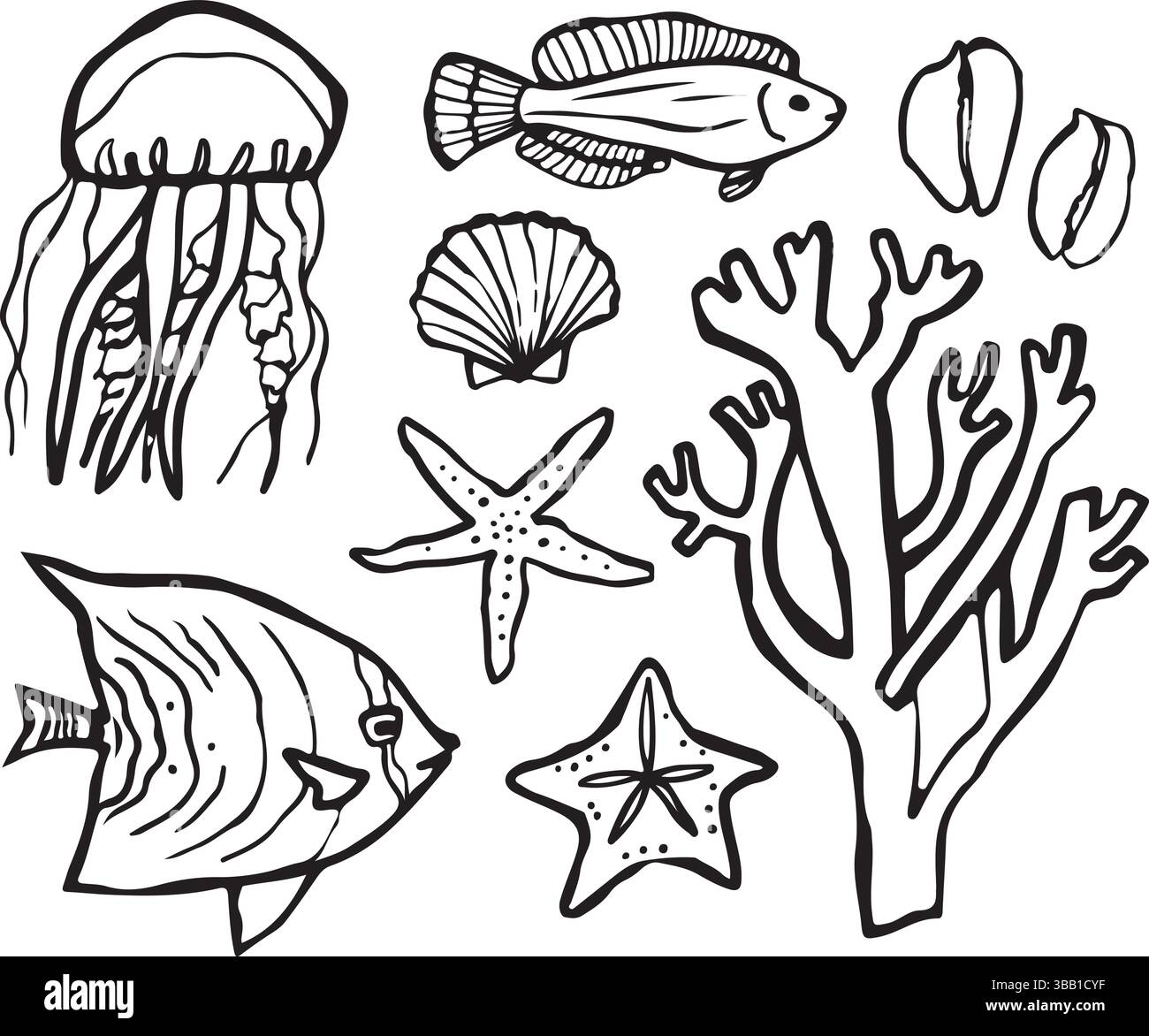 Vector hand drawn outline composition with sea creatures Stock Vector ...