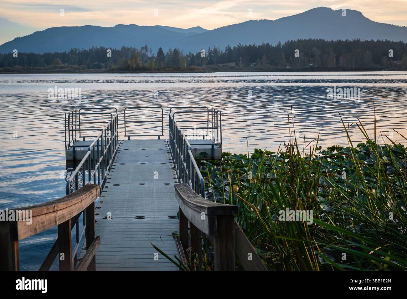 A floating dock at Quamichan Lake Provincial Park in British Columbia ...