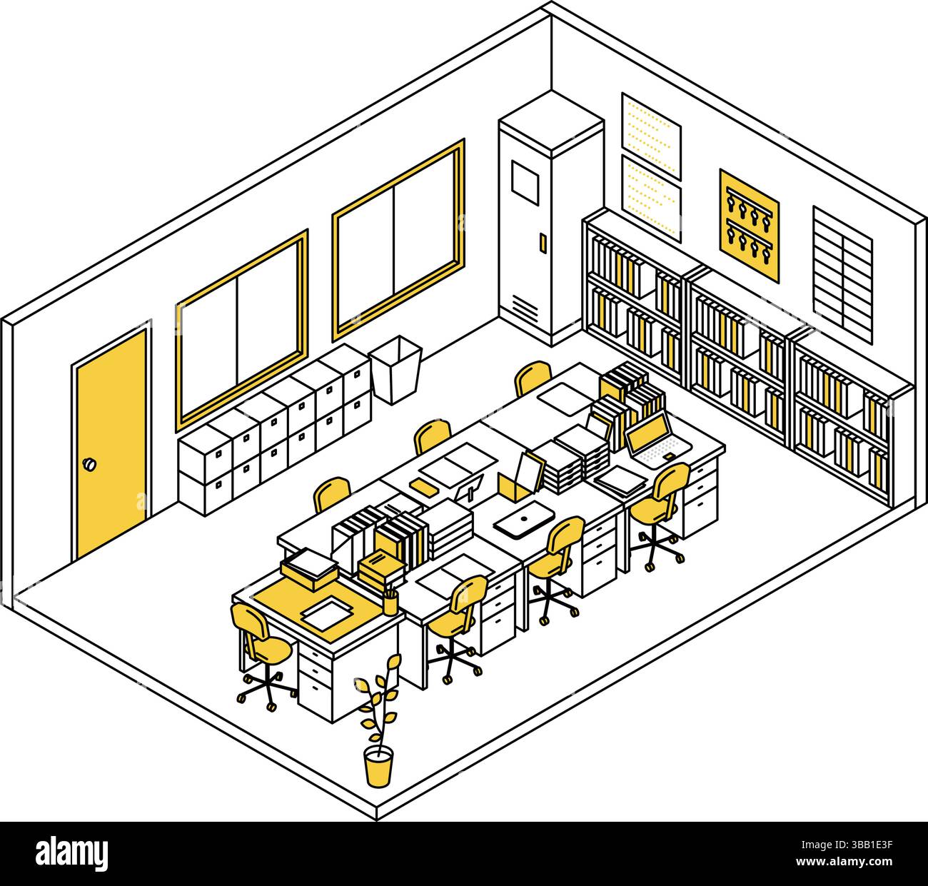 Simple and cute isometric line drawing illustration of a school staff ...