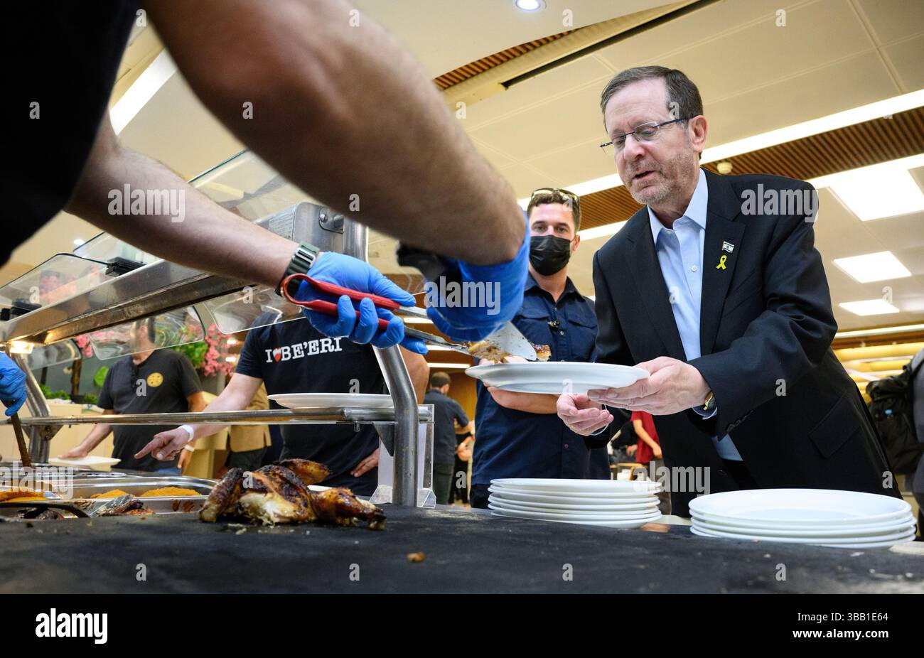 14 May 2025, Israel, Beeri (be'eri): Izchak Herzog, President of Israel ...