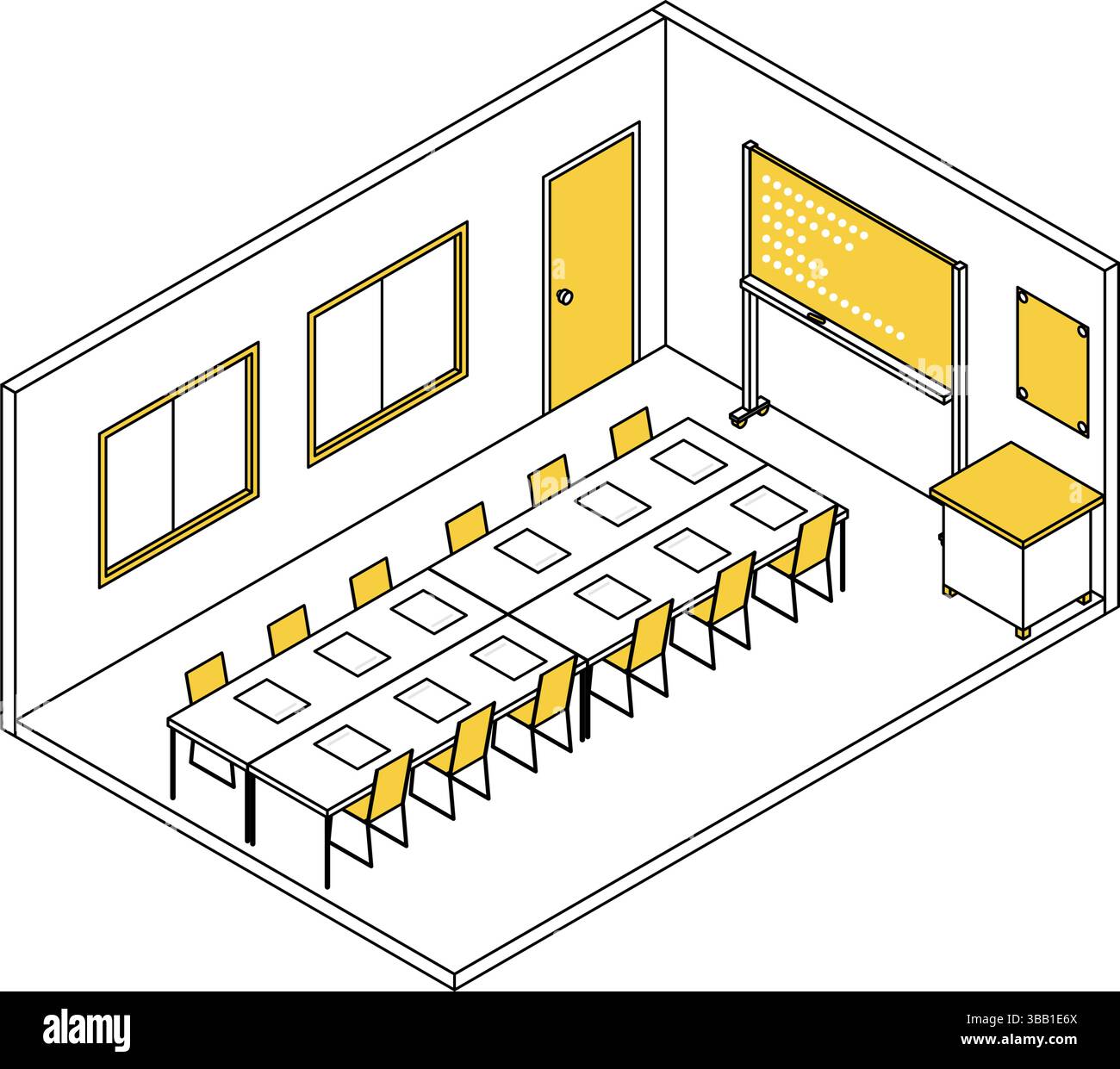 Simple and cute isometric line drawing illustration of a school ...