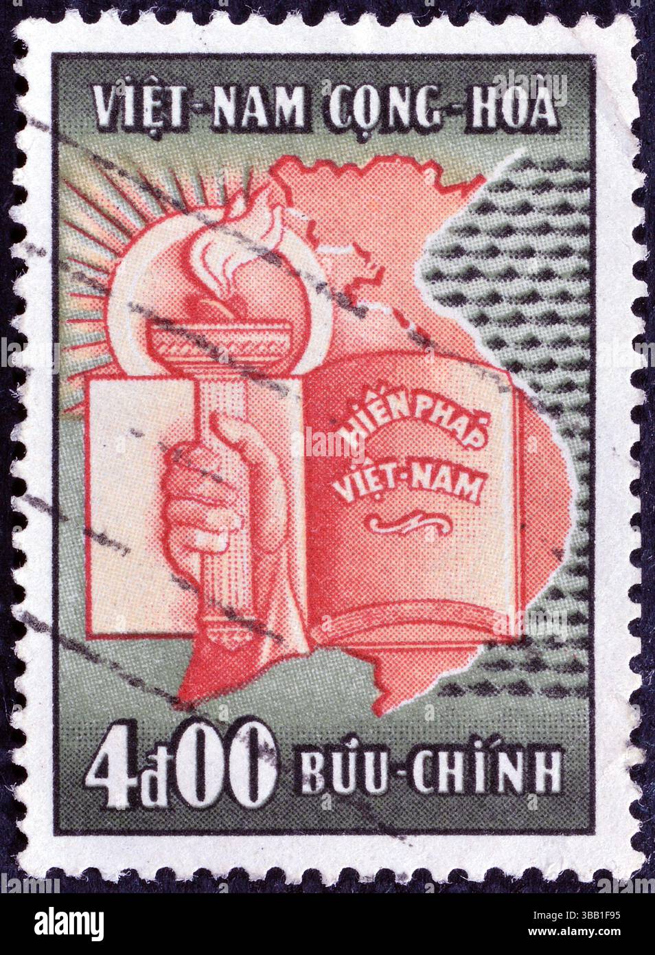 Cancelled postage stamp printed by South Vietnam, that shows Torch and ...