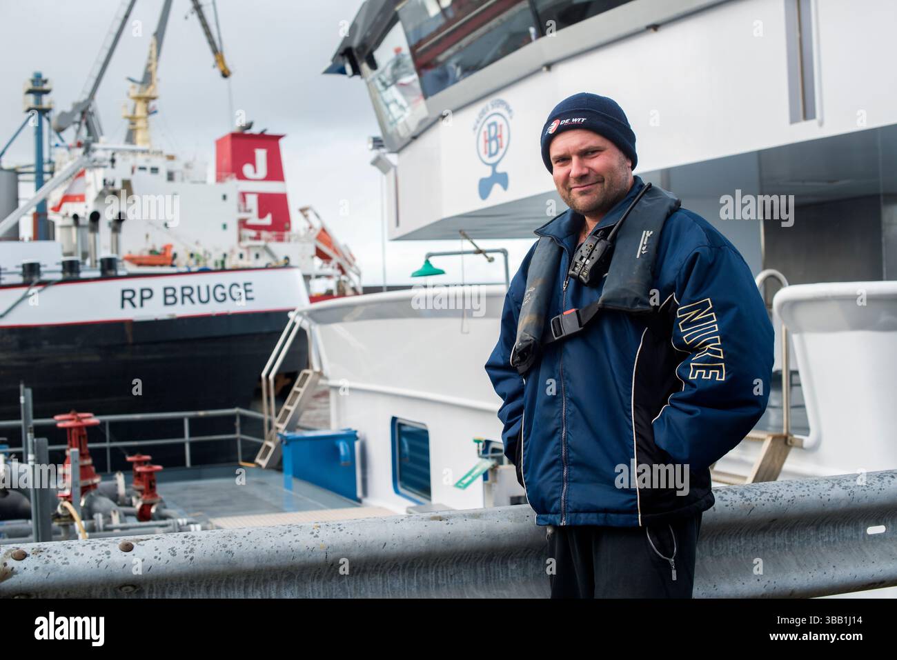 Swiss Captain of an inland waterway barge and vessel guiding the ...