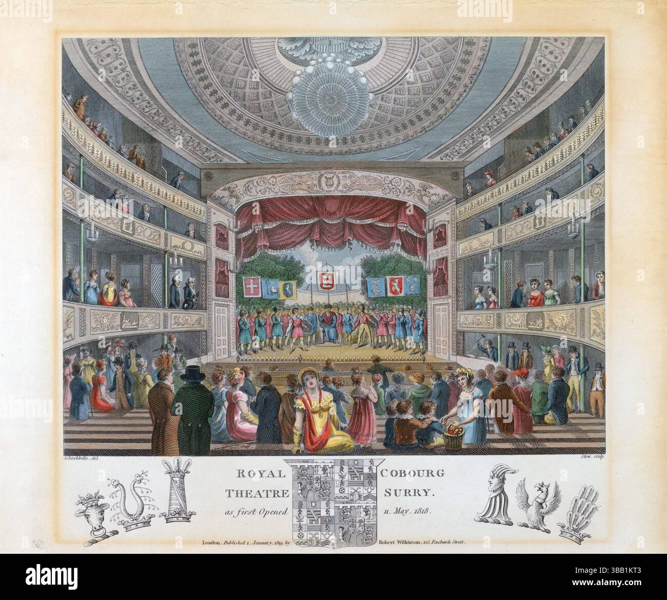 Engraving watercolour of the Interior view of the Coburg Theatre ...