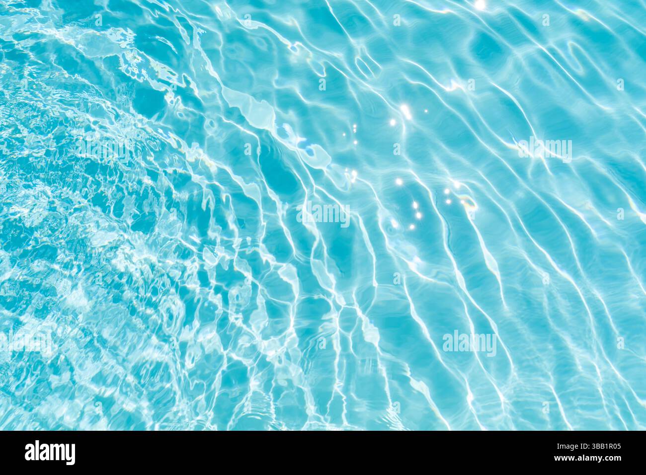 Blue swimming pool water surface and ripple wave background. Summer abstract reflection caustics ...