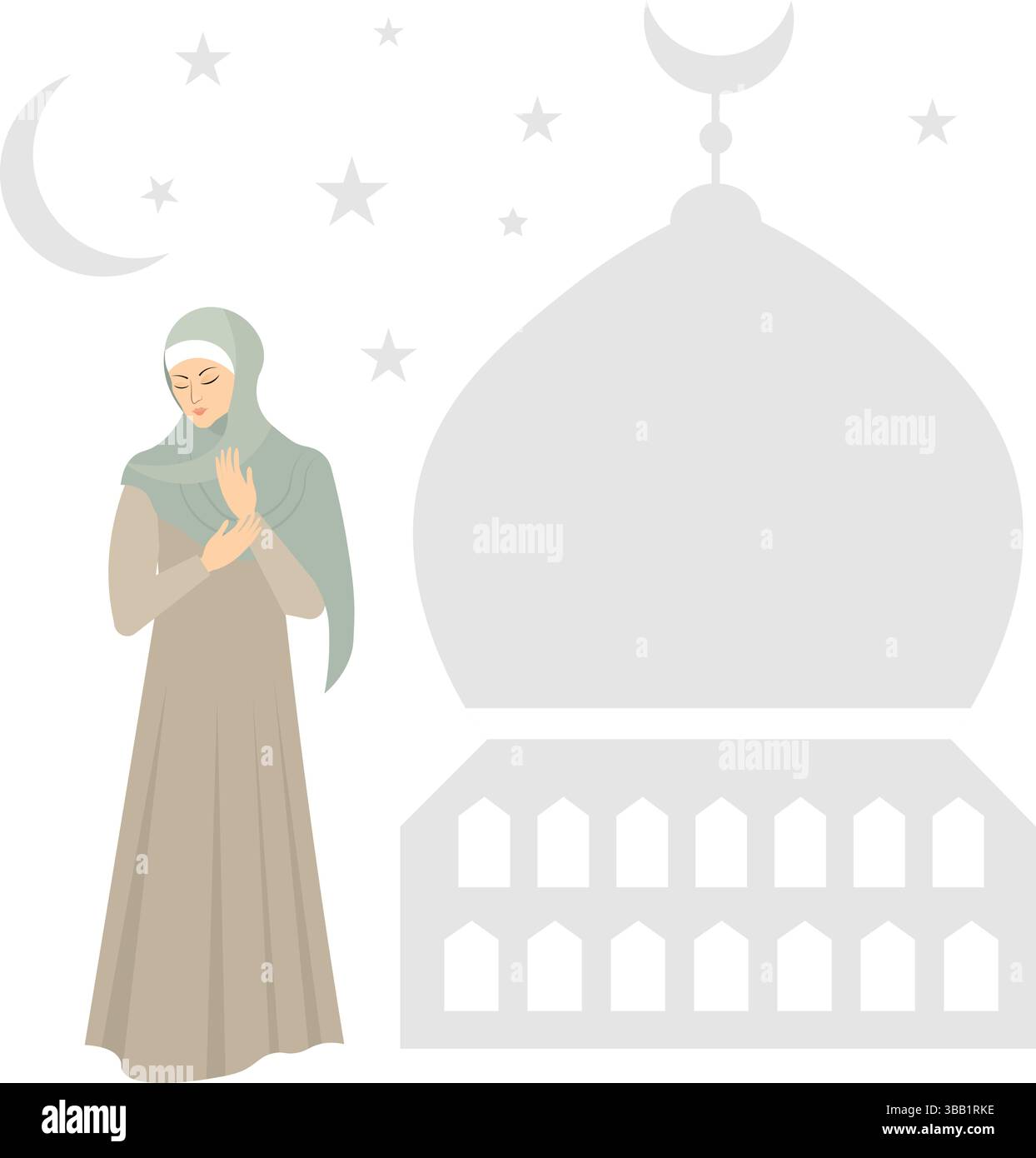 Vector people. Muslim woman in hijab. Muslim woman standing near mosque ...