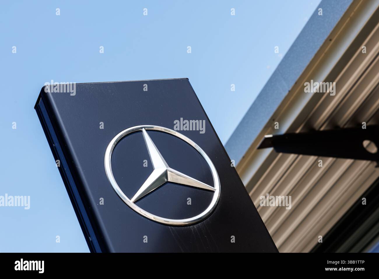 Munich, Germany. 12th May, 2025. The Mercedes-Benz brand logo can be ...