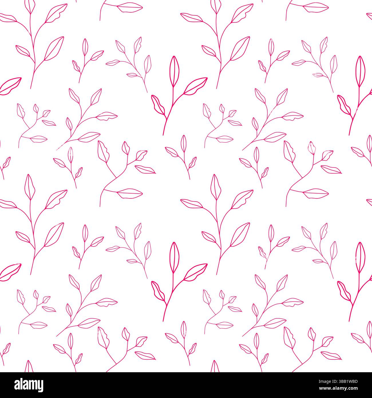 Line art leaves pattern, Pink Botanical hand drawn leaf lineart pattern ...