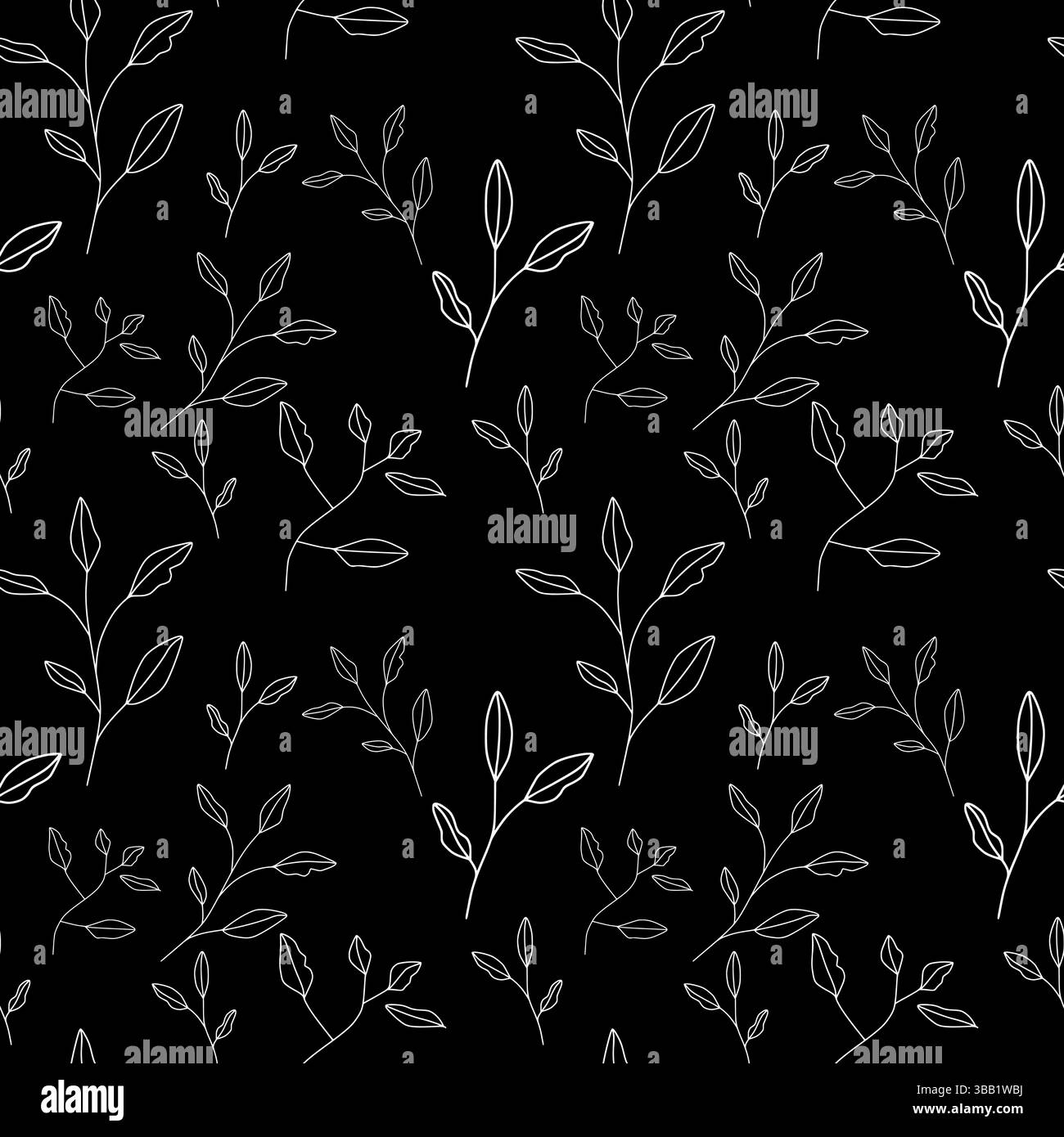 Line art leaves pattern, Black and white Botanical hand drawn leaf ...