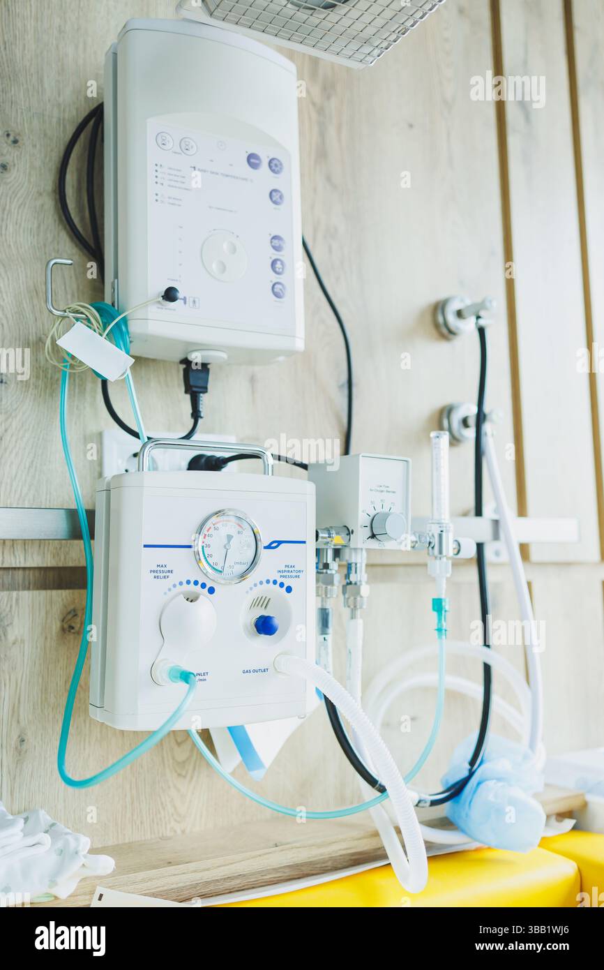 A glimpse of advanced medical equipment installed on a wall, showcasing ...