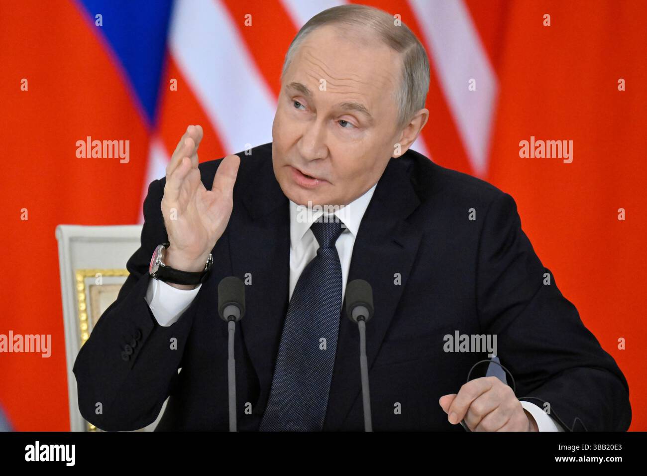 Russian President Vladimir Putin speaks during a joint press statement ...
