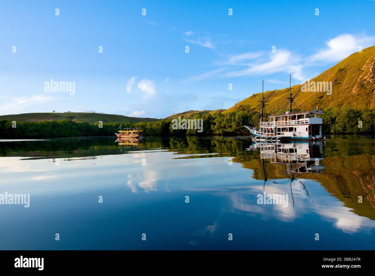 A traditional phinisi sailing boat in Komodo archipelago, Indonesia ...