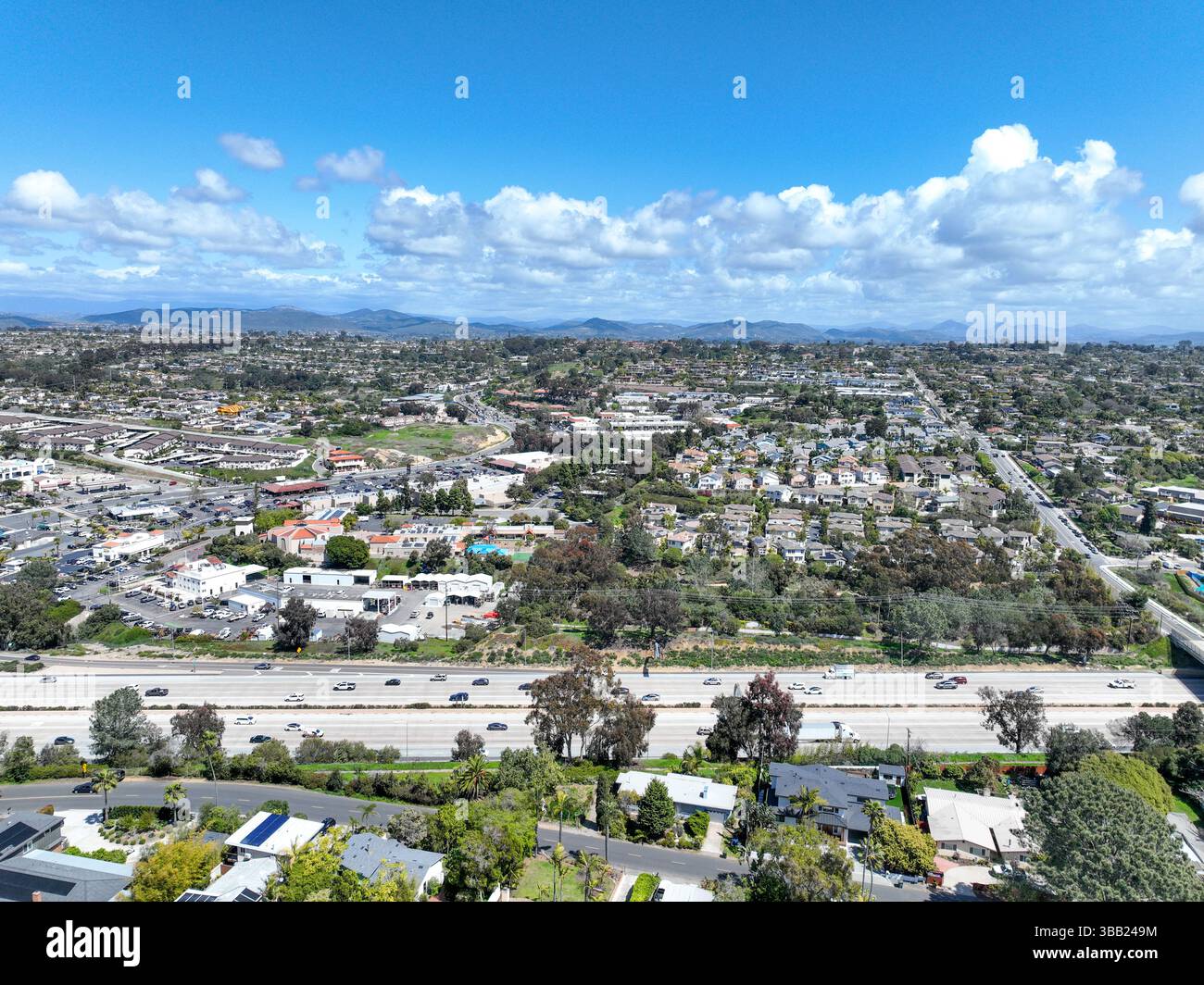 Aerial view of wealthy Encinitas town in San Diego, South California ...
