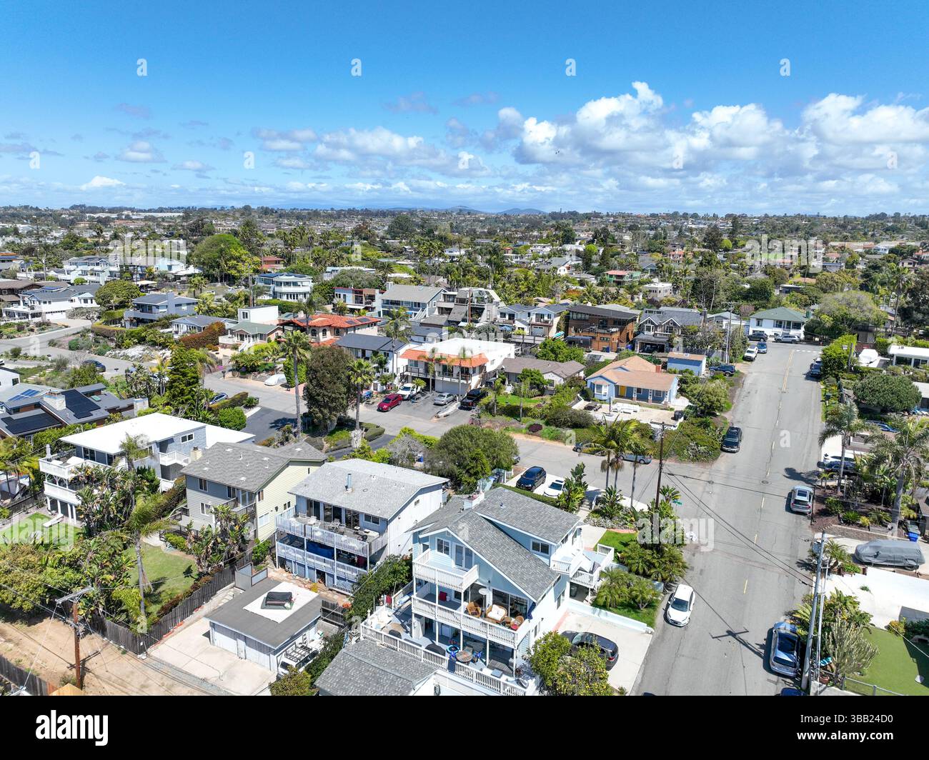 Aerial view of wealthy Encinitas town in San Diego, South California ...