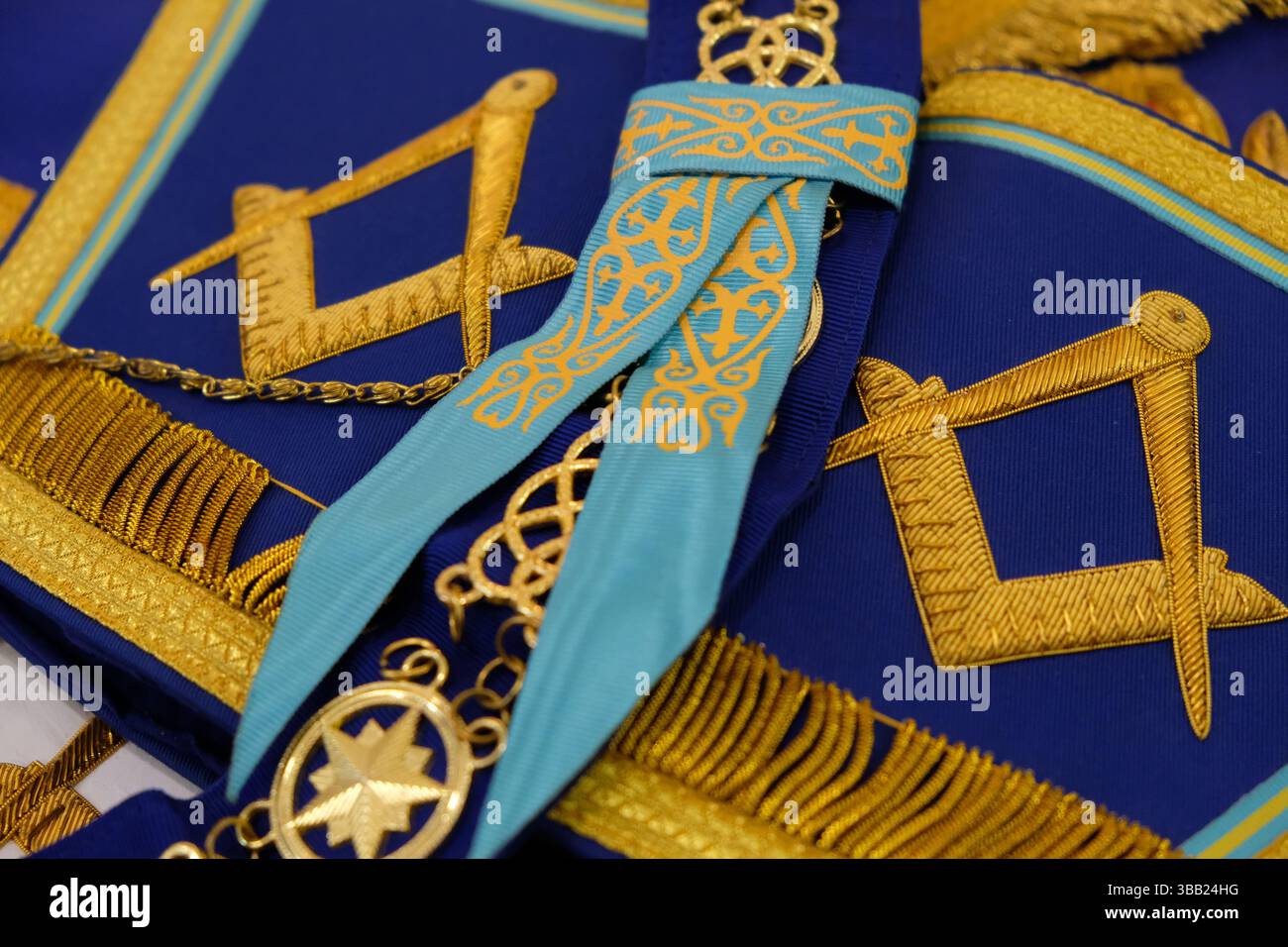 Various symbols of the Masonry are laid out on the table Stock Photo ...