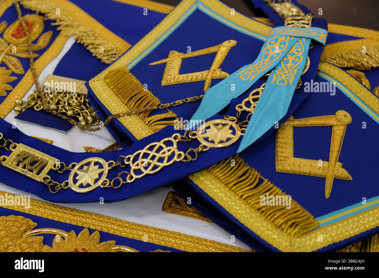 Various symbols of the Masonry are laid out on the table Stock Photo ...