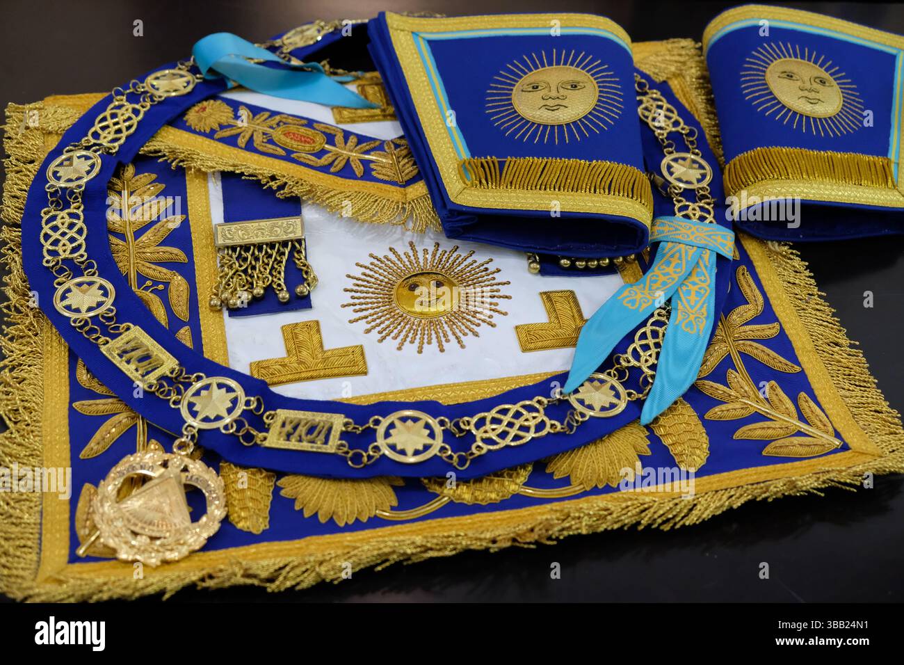 Various symbols of the Masonry are laid out on the table Stock Photo ...