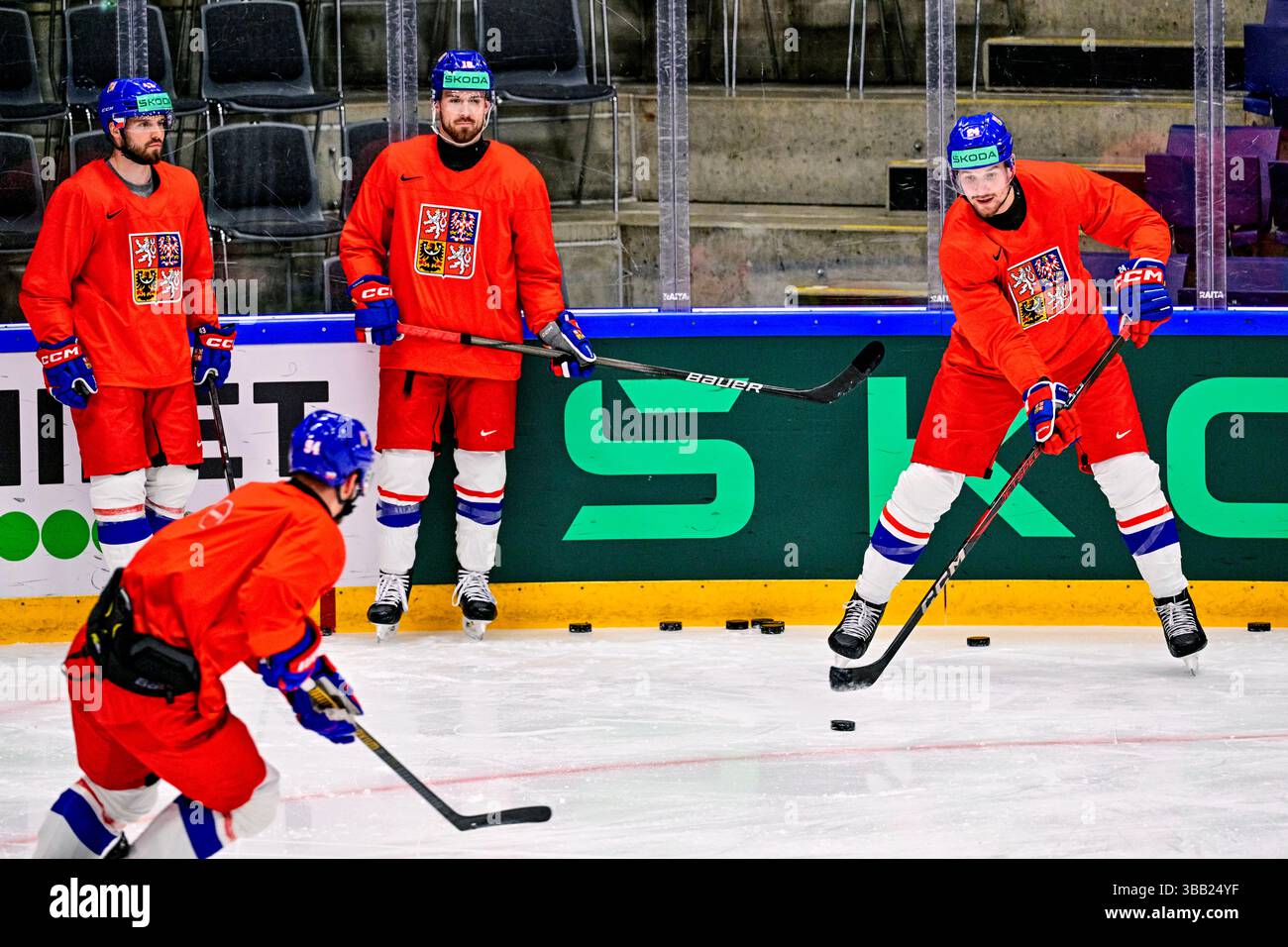 Herning, Denmark. 14th May, 2025. R-L Adam Klapka, Filip Zadina and ...