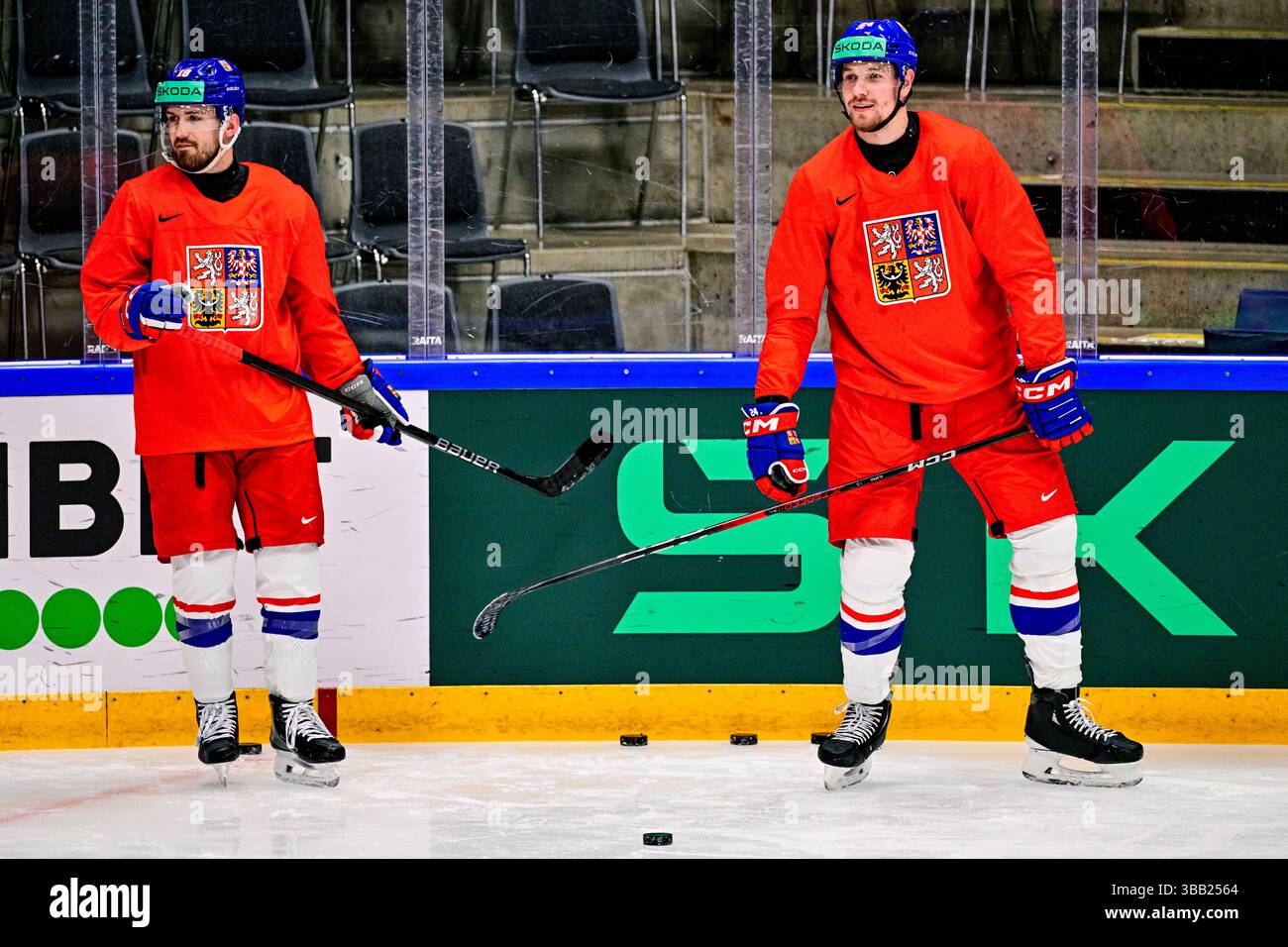 Herning, Denmark. 14th May, 2025. L-R Filip Zadina and Adam Klapka ...