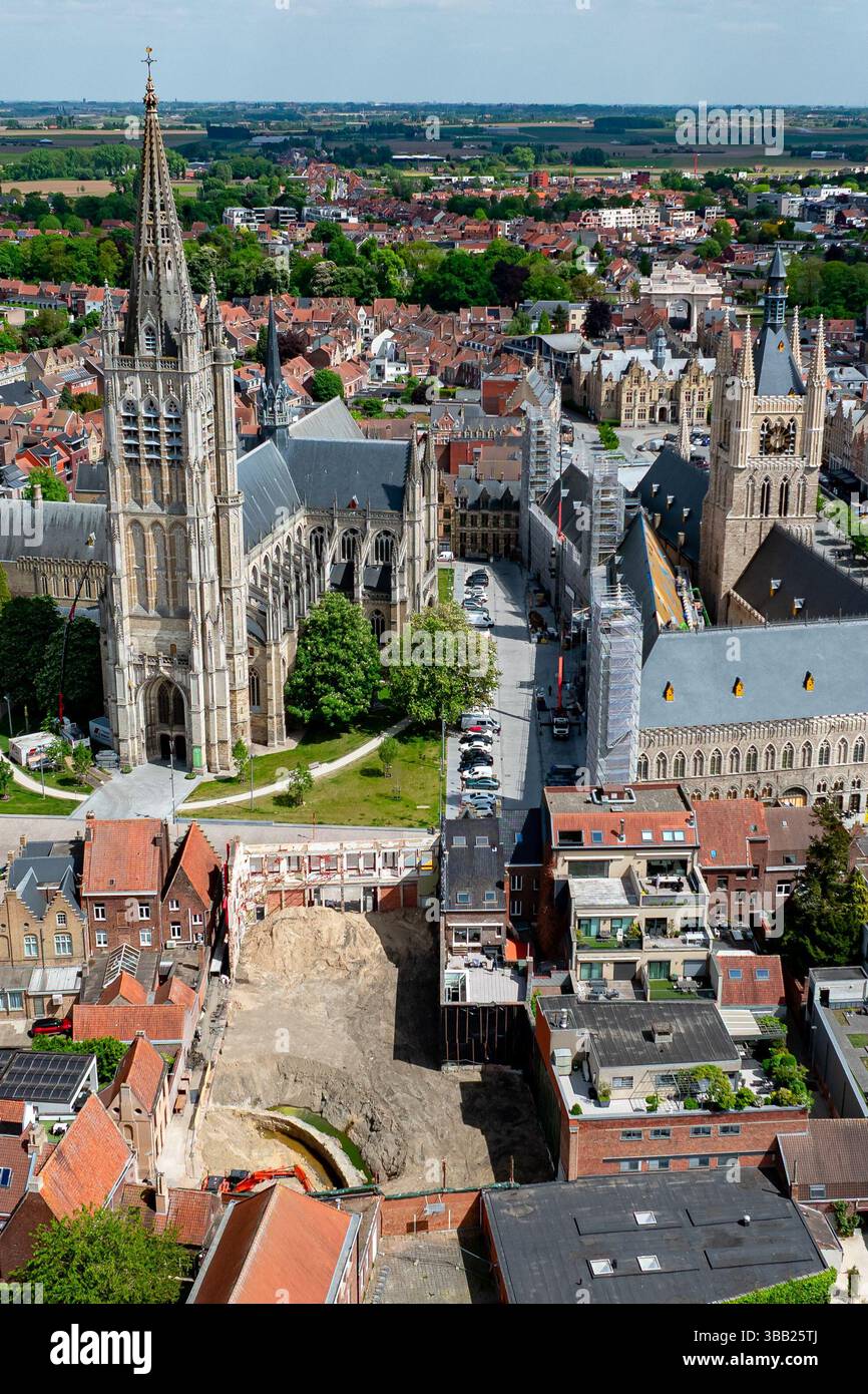 Ieper, Belgium. 06th May, 2025. This aerial drone image shows the Motte ...