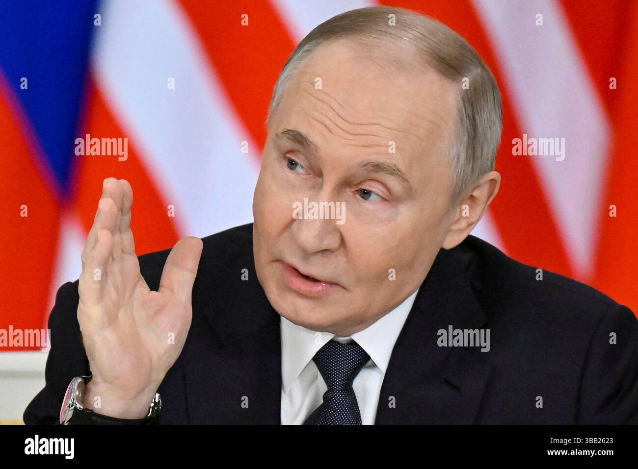 Russian President Vladimir Putin speaks during a joint press statement ...