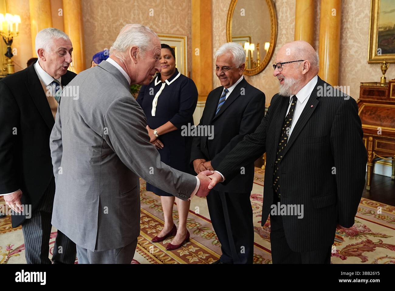 King Charles III holds an audience with (left to right) Hon. Tara K ...