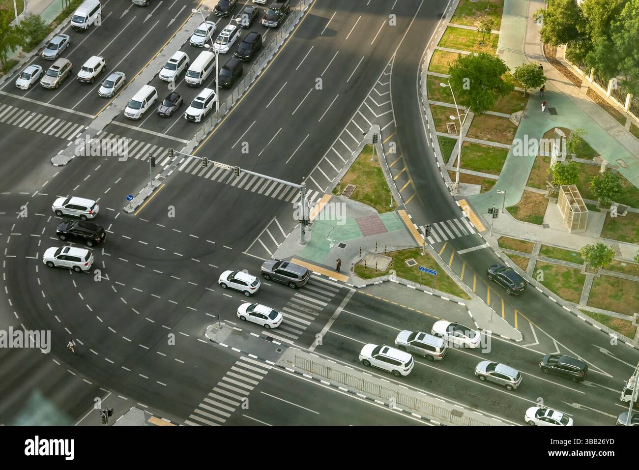 Doha, Qatar - May 13, 2025: Aerial view of Doha Roads and Traffic lane ...