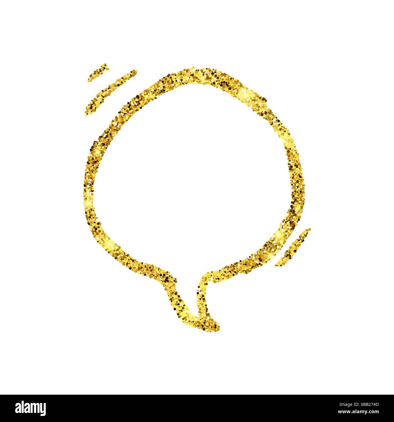 Gold glitter sketch speech bubble. Hand drawn blank Speech Bubble ...